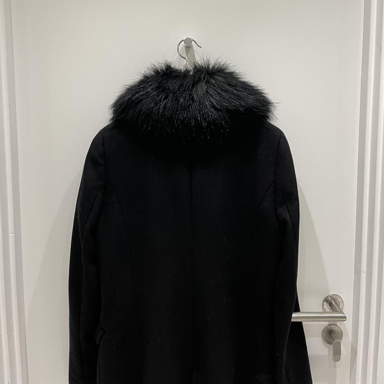 Zara black wool coat with detachable fur collar,... - Depop