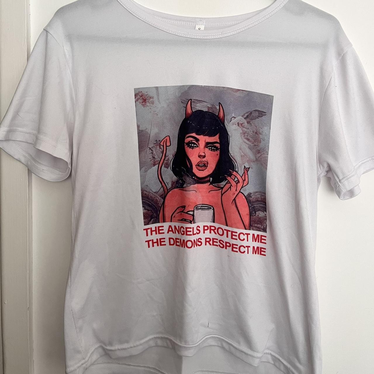 “The angels protect me the demons respect me” white... - Depop