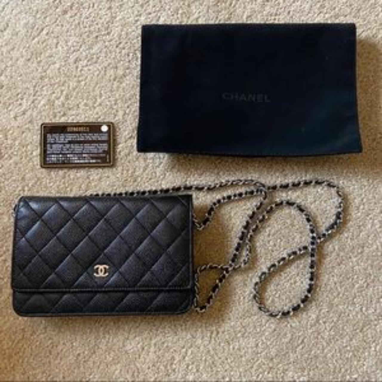 Chanel small wallet on chain Black caviar with... - Depop