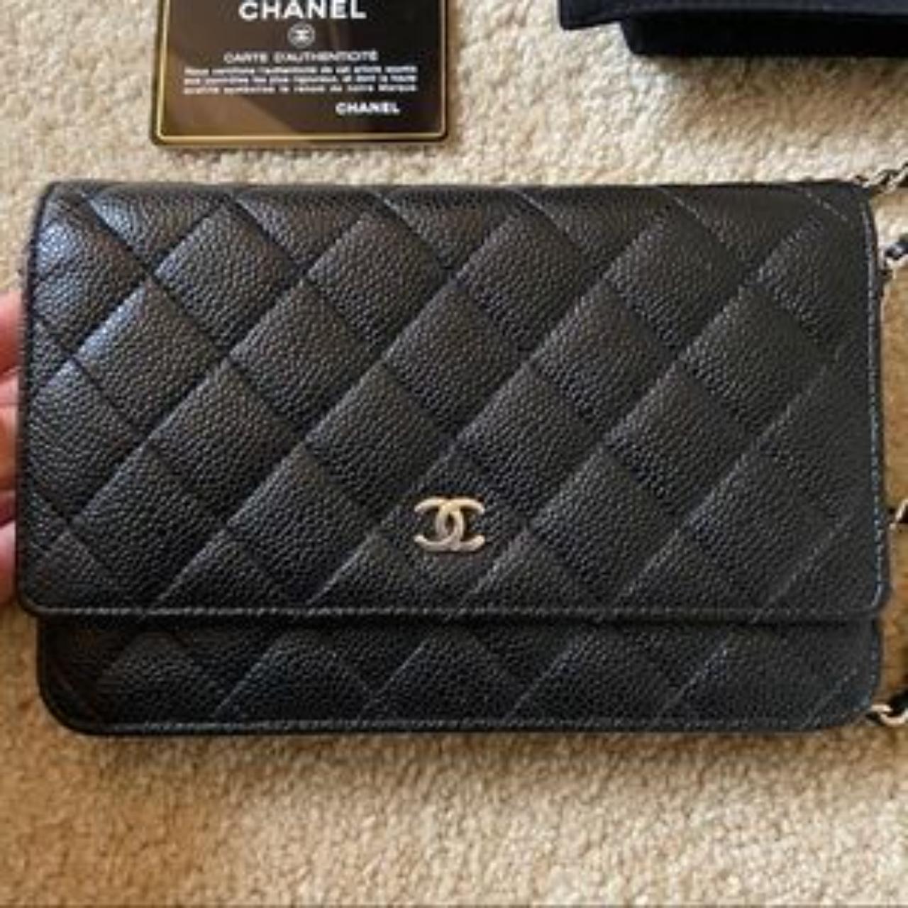Chanel small wallet on chain Black caviar with... - Depop