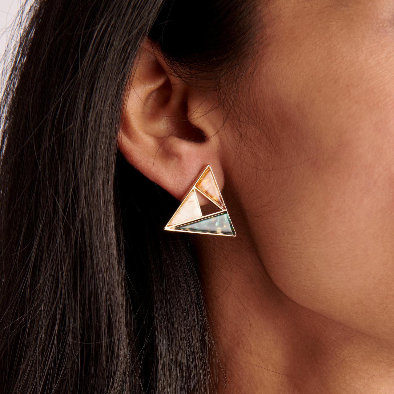 Triangle Cut Out Earrings In Orange, Green, Cream... - Depop