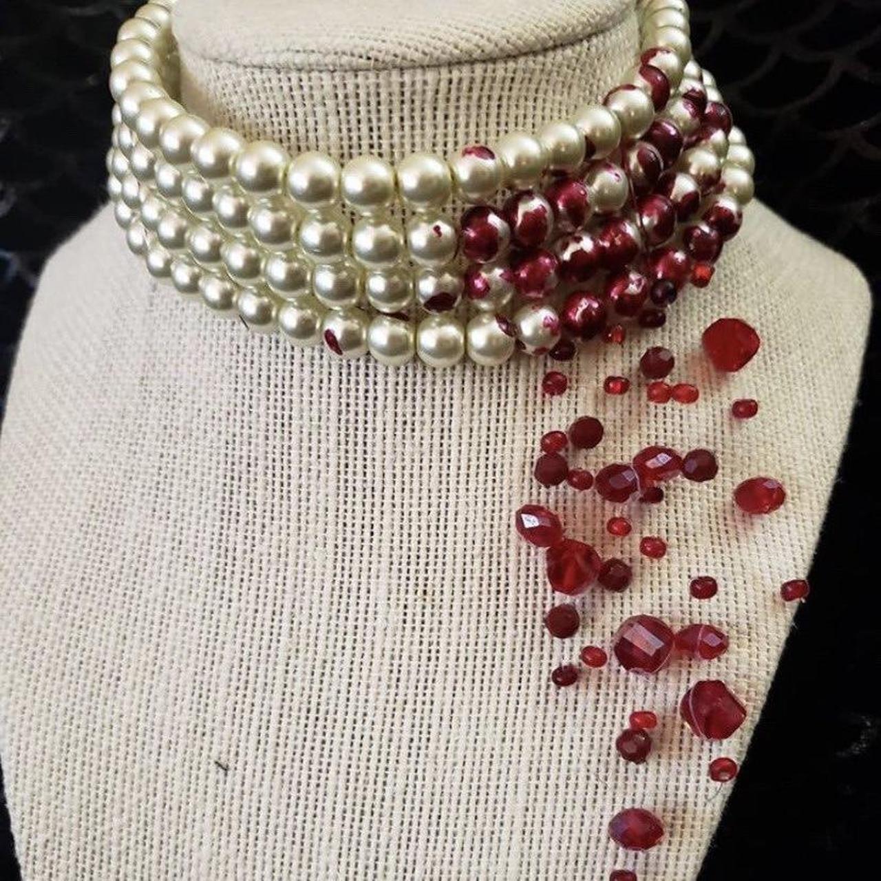 Blood dripping, stacked pearl choker - Depop