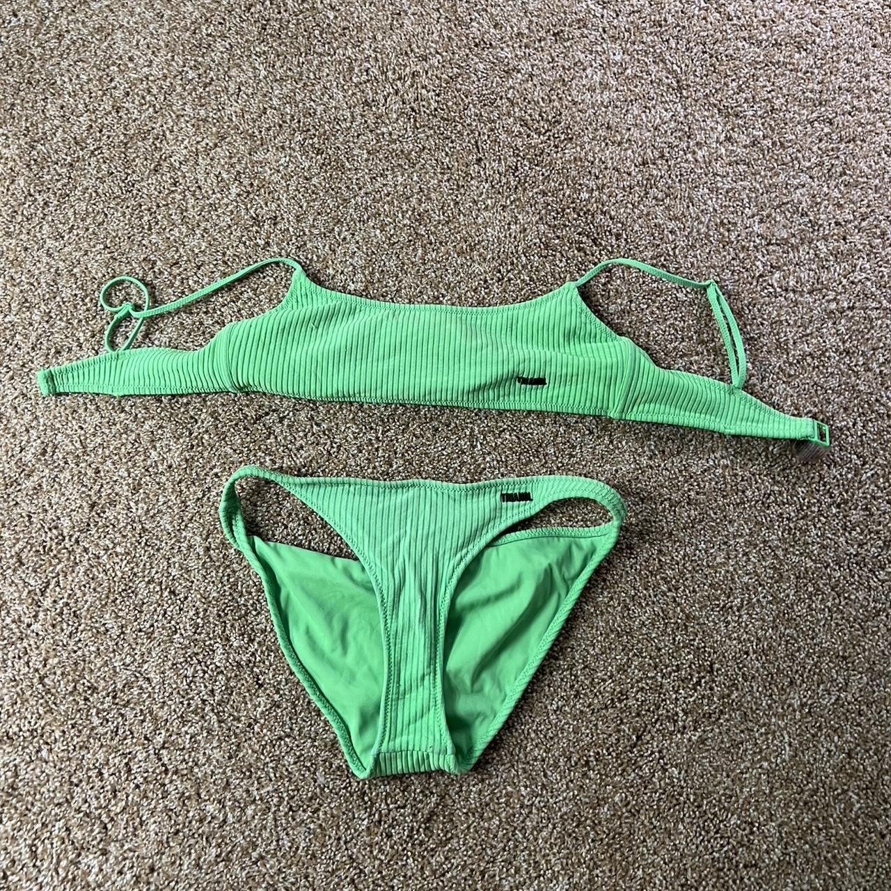 Neon green ribbed triangle set. both small. if you... | Depop