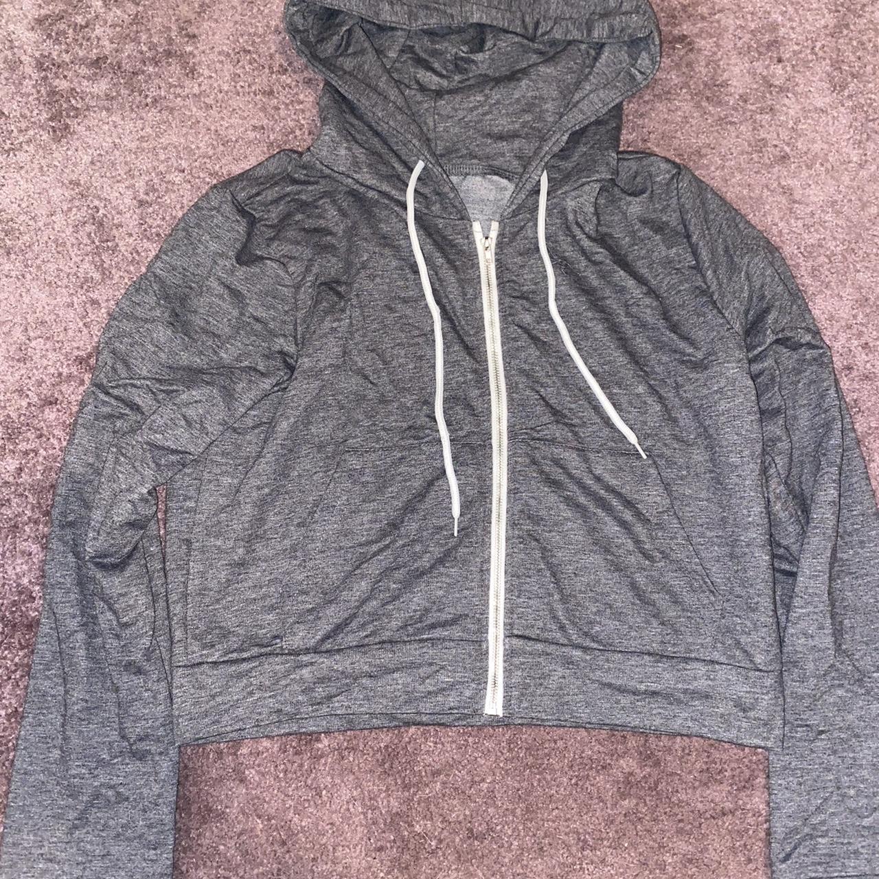 light and dark grey cropped zip up hoodies never... - Depop
