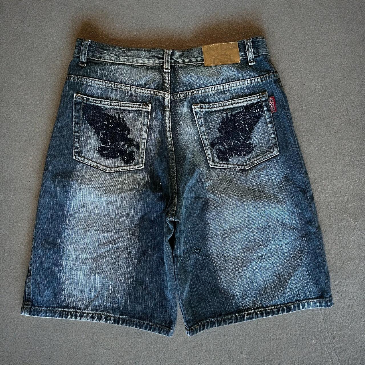 Y2K eagle embroidered baggy jorts small flaw in last... - Depop