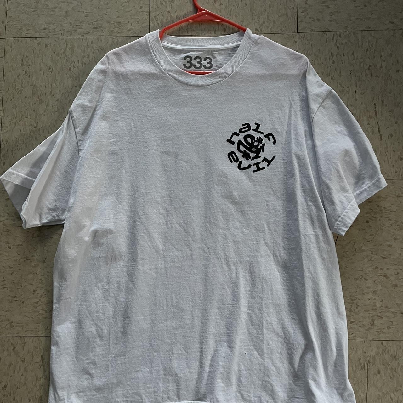 White Half-Evil 333 tee with black graphic print | Depop