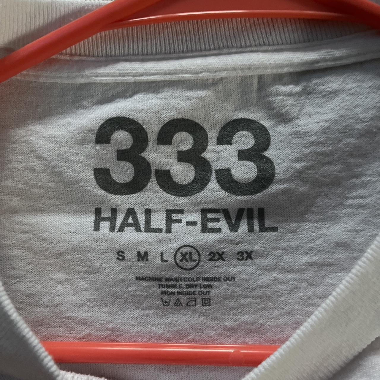 White Half-Evil 333 tee with black graphic print | Depop