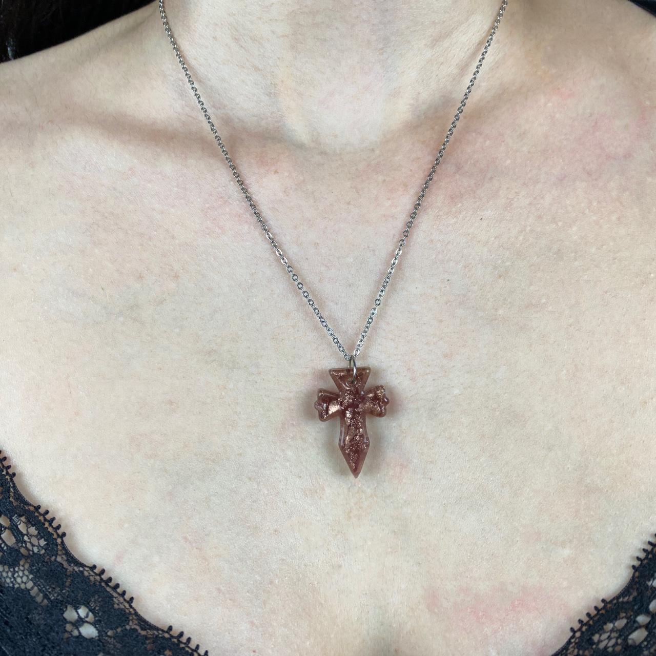 Vintage pink - purple glitter gothic dagger cross... - Depop