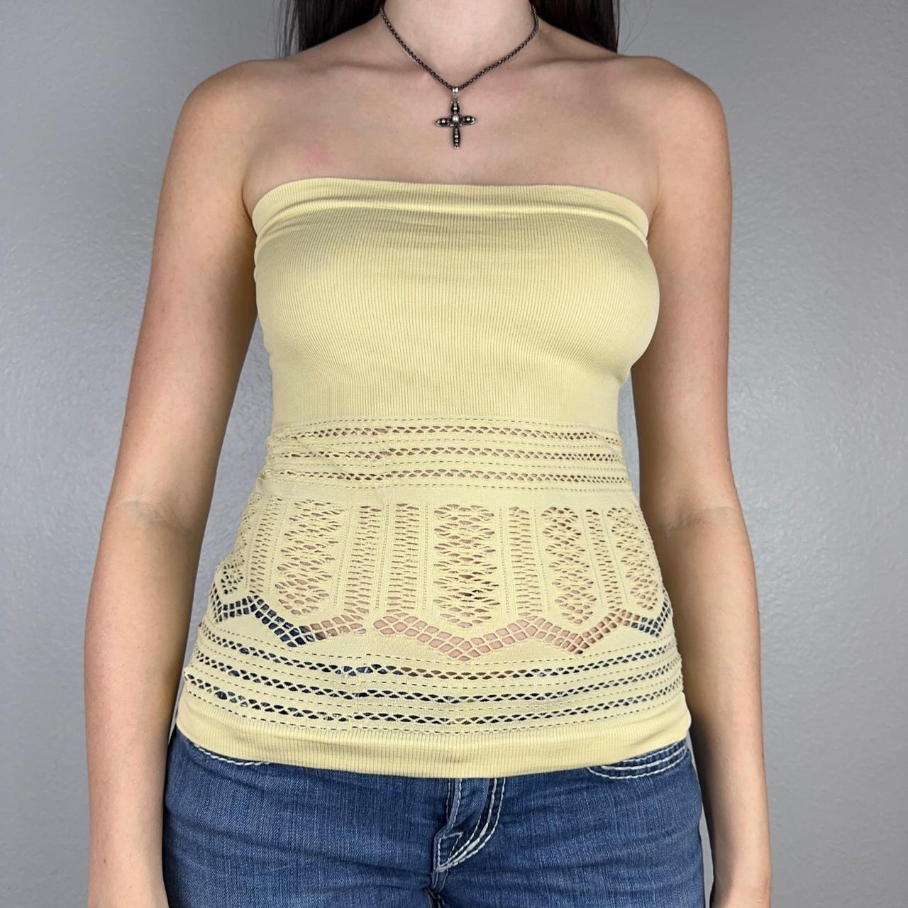 Vintage y2k pale yellow sleeveless bandeau top with... - Depop