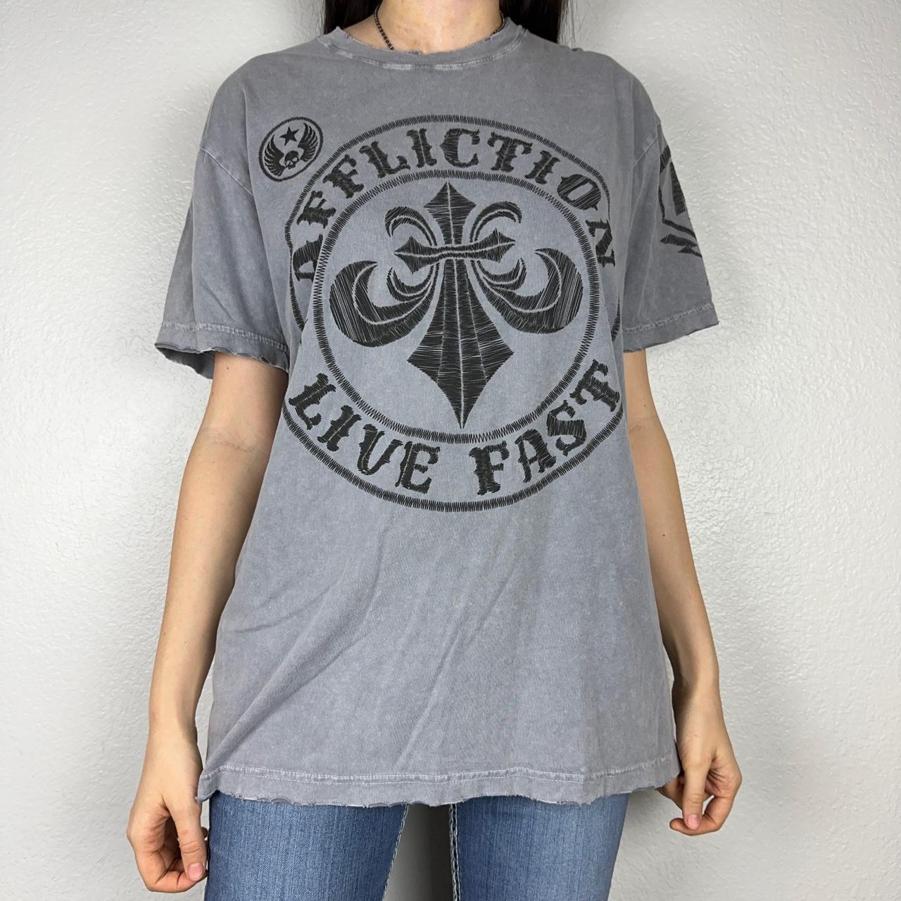 Gray Affliction grunge goth fleur de lis tee shirt... - Depop