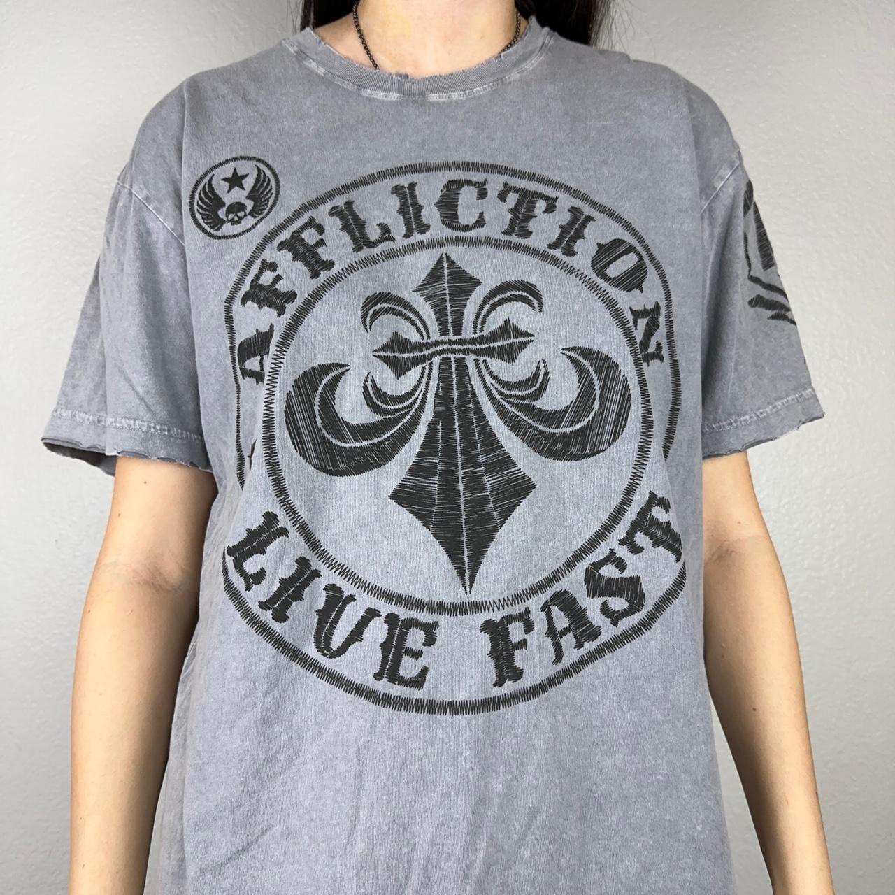 Gray Affliction grunge goth fleur de lis tee shirt... - Depop