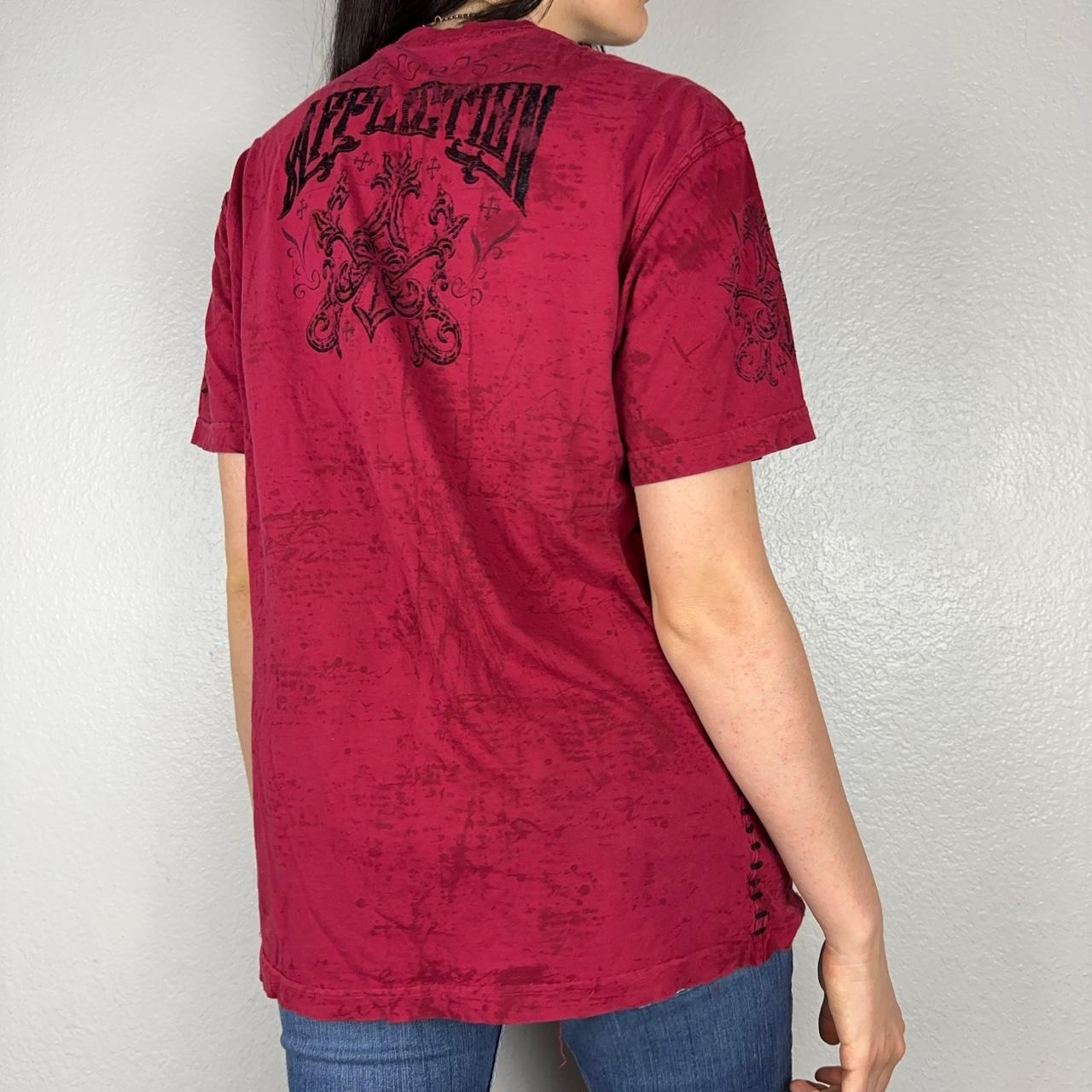 Red and black velvet mall goth grunge Affliction tee... - Depop