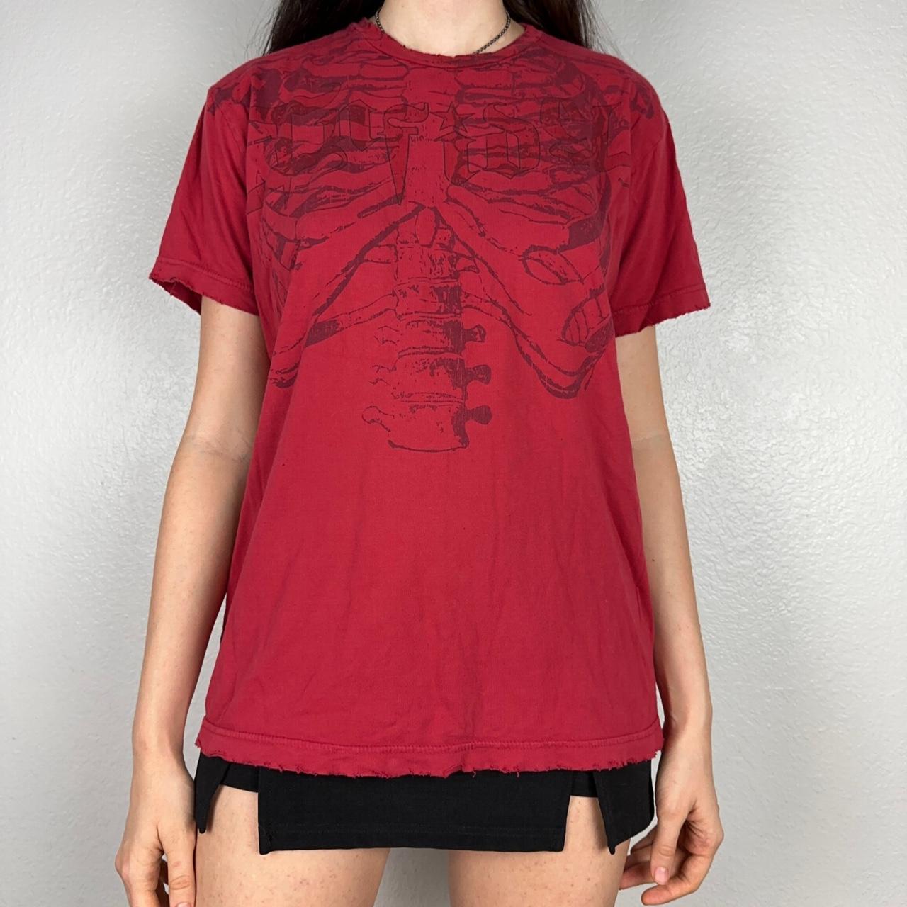 Red skeleton ribs ribcage graphic baggy tee shirt... - Depop