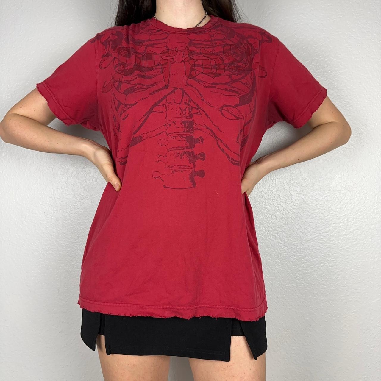 Red skeleton ribs ribcage graphic baggy tee shirt... - Depop