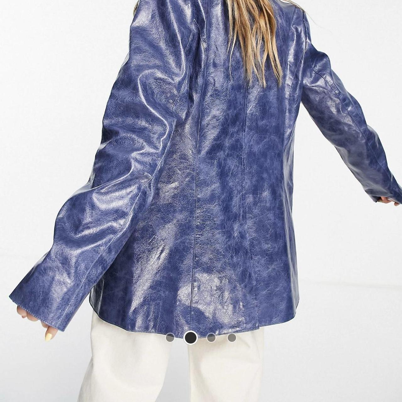 Weekday faux leather blazer in blue size 10 - Depop