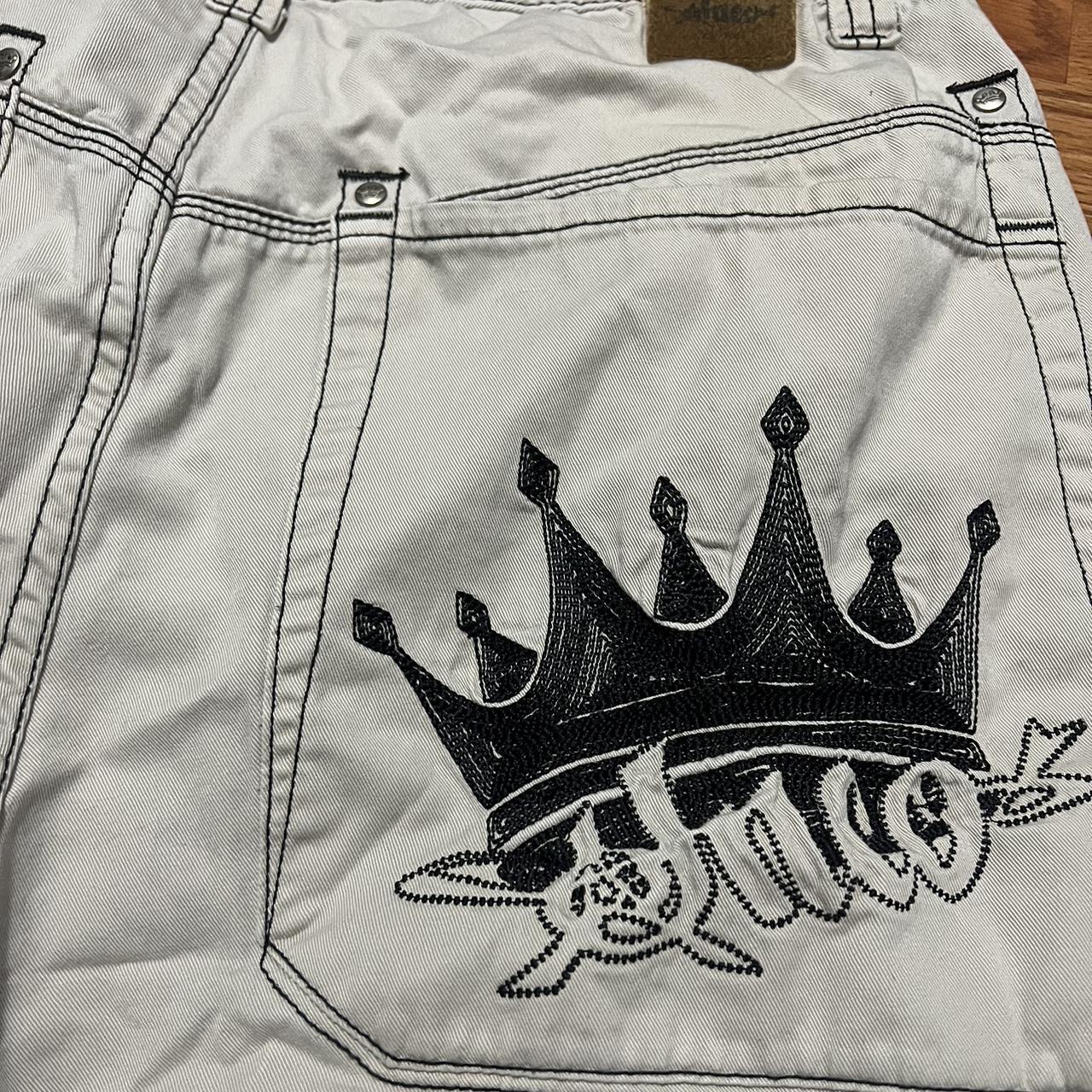 Jnco shorts Embroidered back pocket with spell out... - Depop
