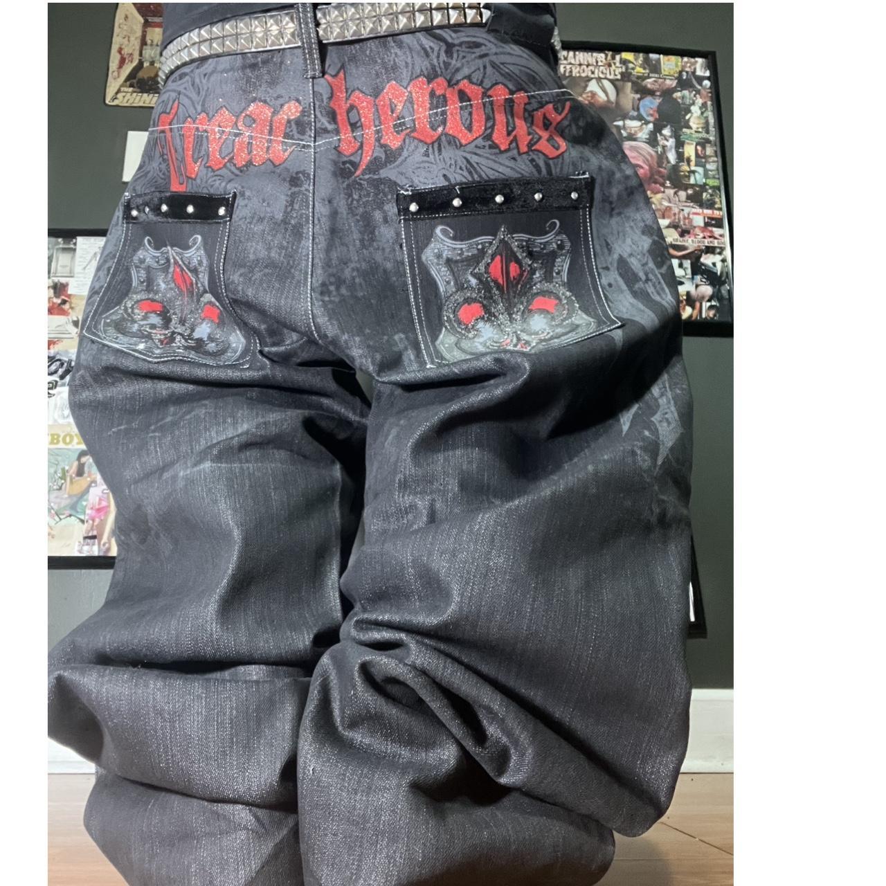 Cybery2k baggy grunge skater jeans Affliction style... - Depop