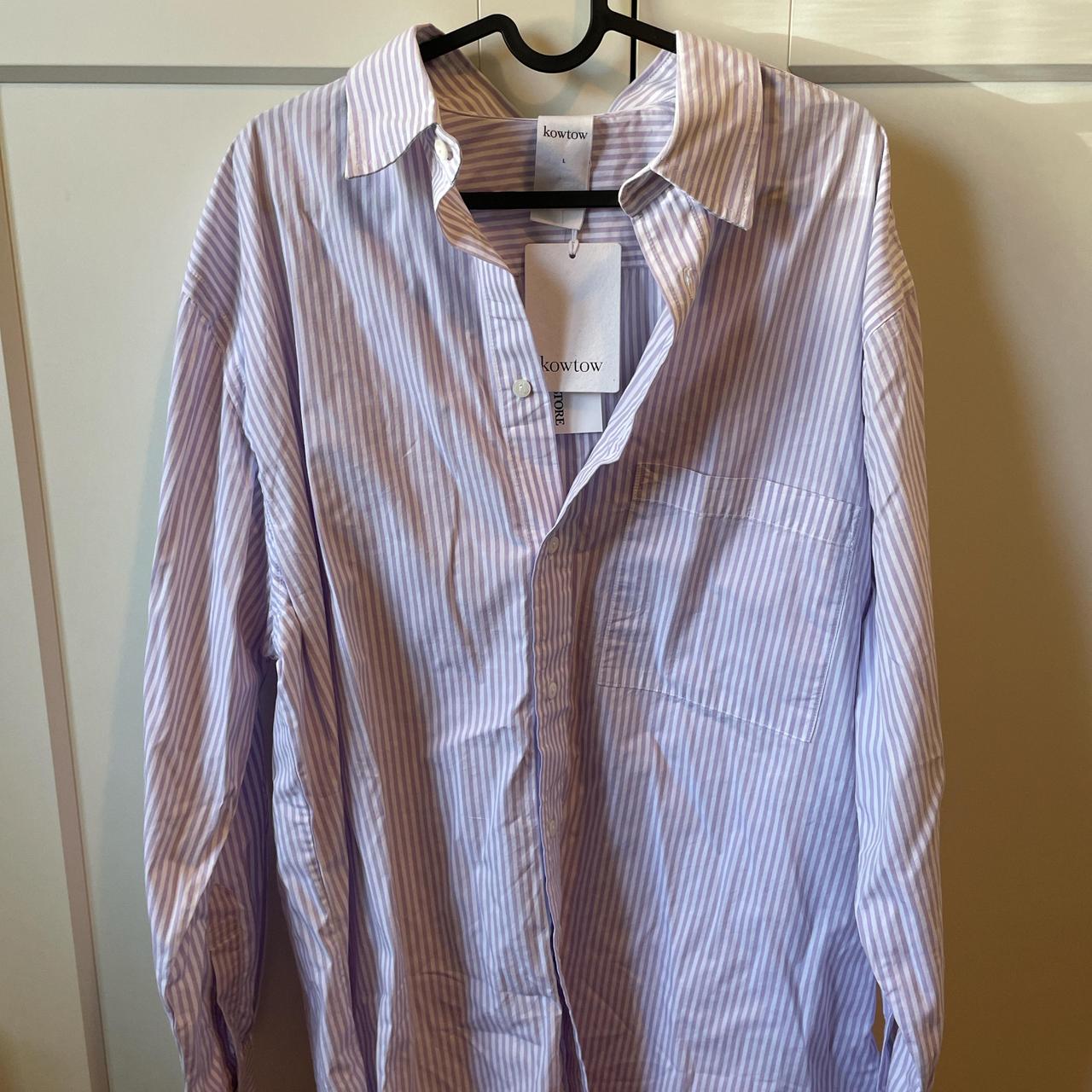 BNWT Kowtow lilac striped button up! So beautiful,... - Depop