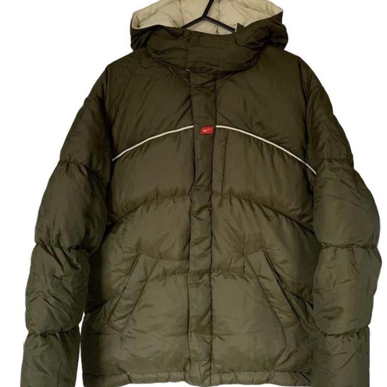 Nike olive green puffer jacket - 00’s silver tab... - Depop