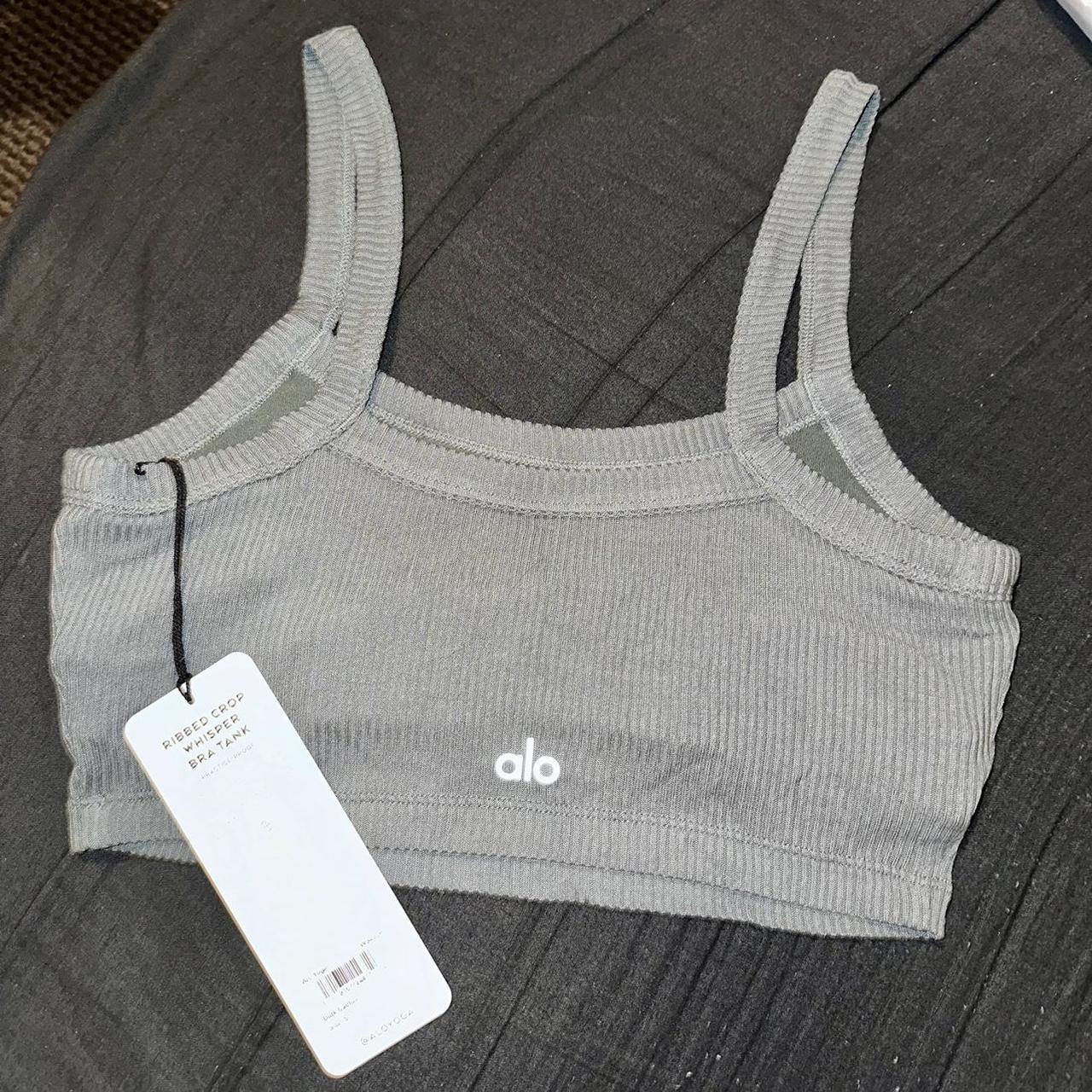 Alo Yoga Ribbed Crop Whisper Bra Tank - Dark Cactus - Depop