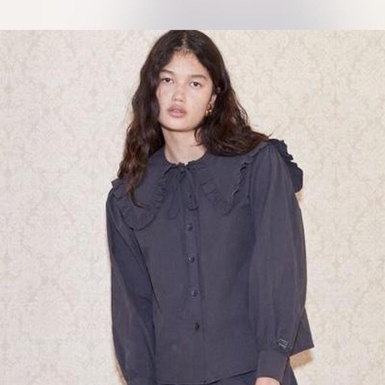 Blanca New Maja Shirt with ruffled collar in black.... - Depop