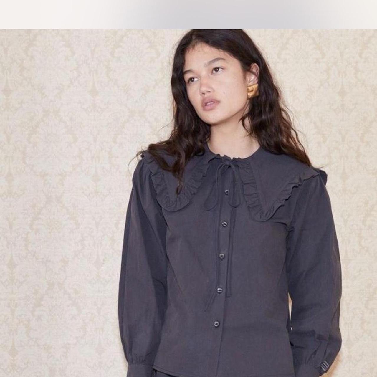 Blanca New Maja Shirt with ruffled collar in black.... - Depop