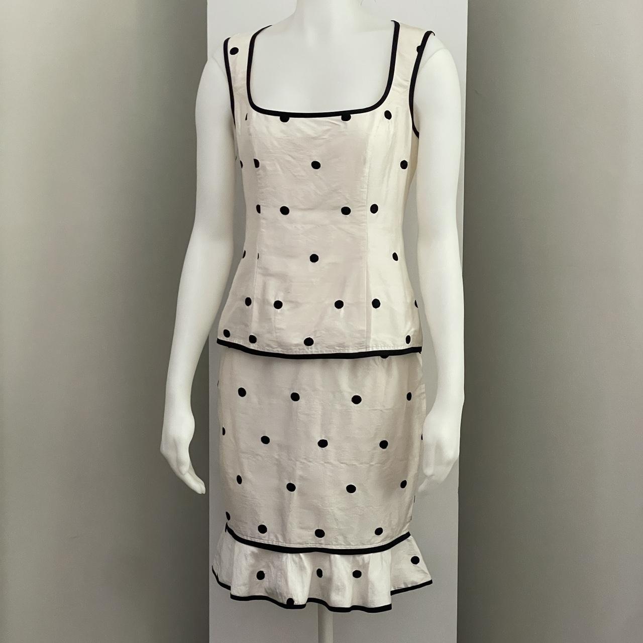 jane booke set cream raw silk black trim and polka... | Depop