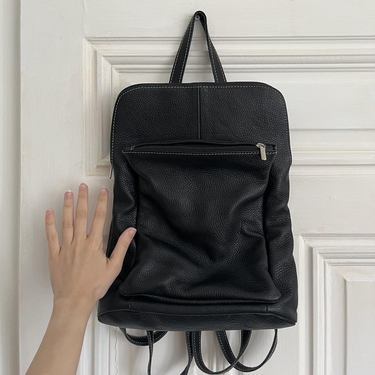 Small black leather backpack. Just big enough to... - Depop
