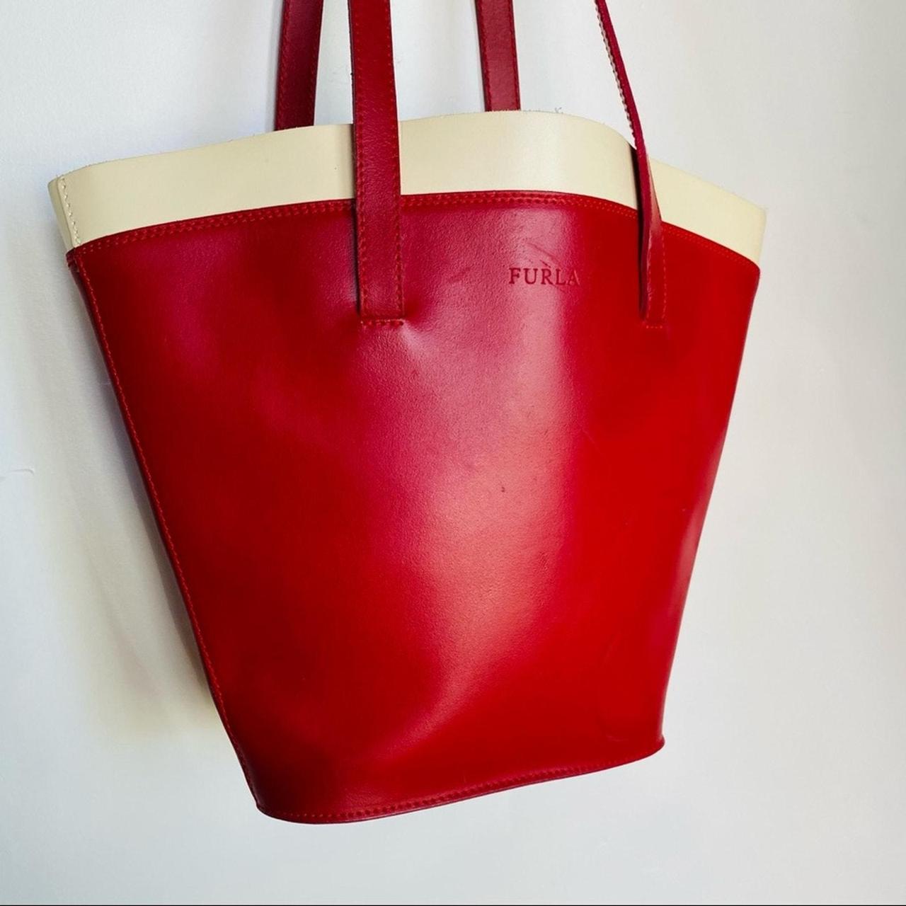 Furla Made In Italy Red leather Contrast cream white... - Depop