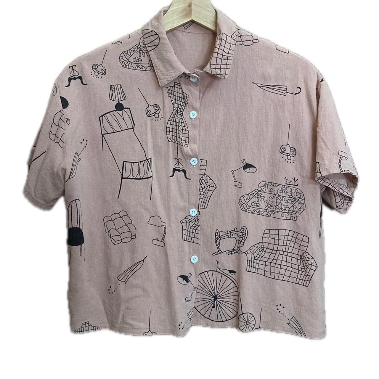 Super cute pink button up blouse with lil... - Depop