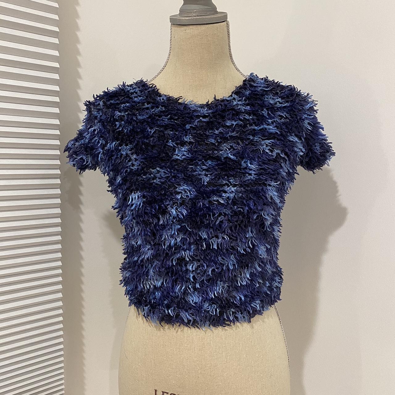 Y2K fuzzy crop top. Blue toned fuzzy material. Tag... - Depop