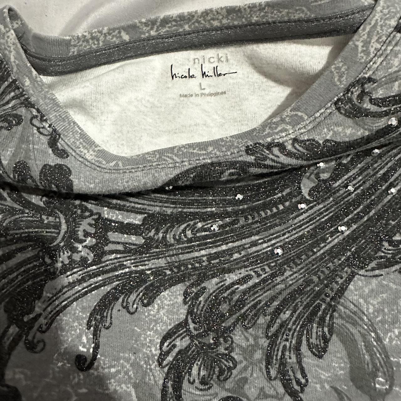 y2k vintage gray rhinestone distressed long sleeve... - Depop