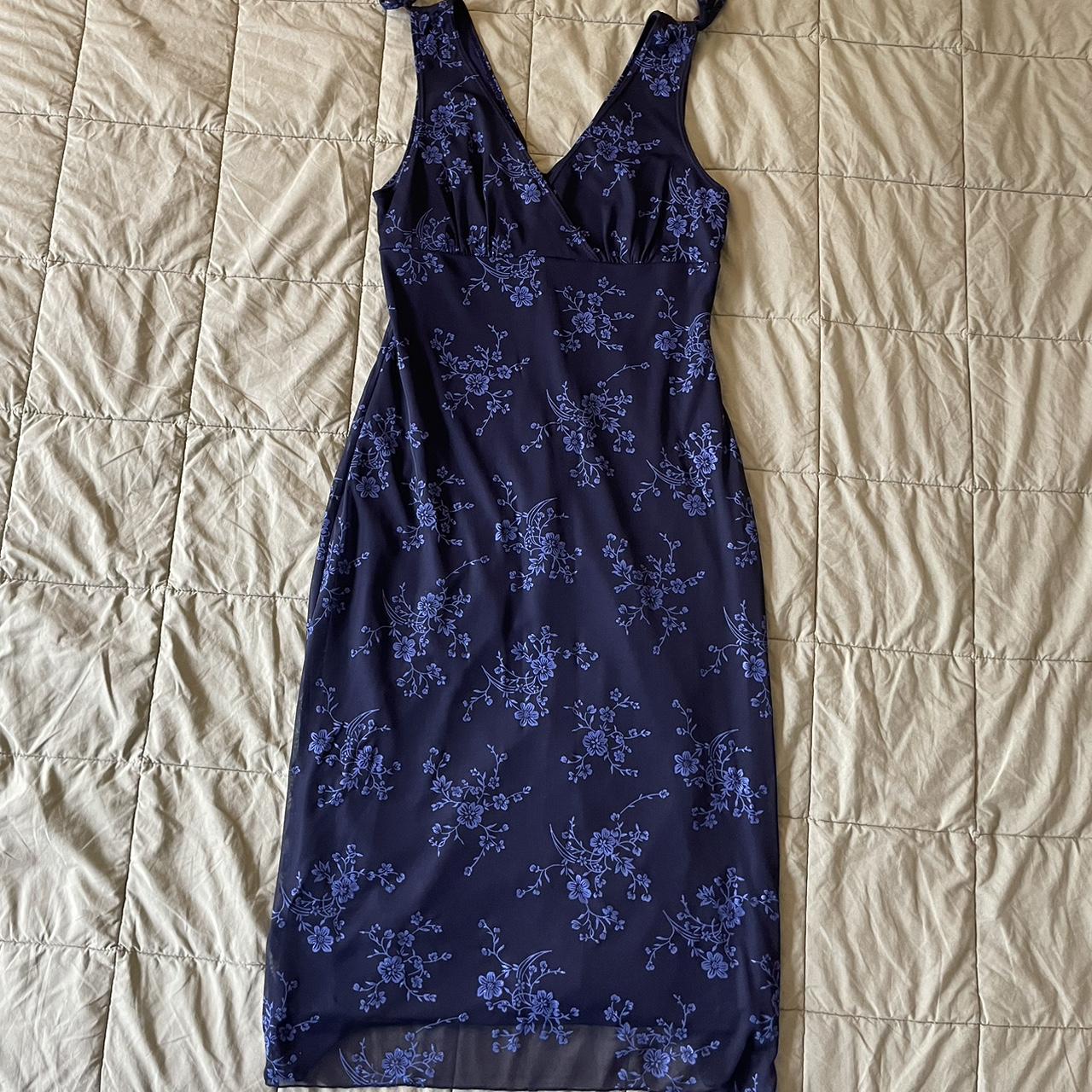 vintage rampage blue floral midi dress! sz m, fits... - Depop