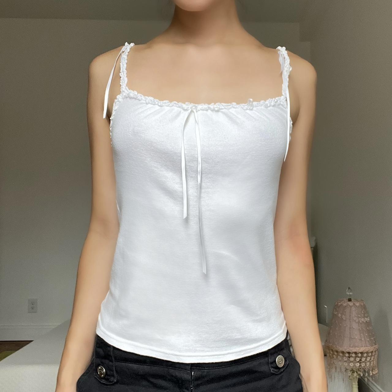 Jill Stuart white camisole with ribbon string... - Depop