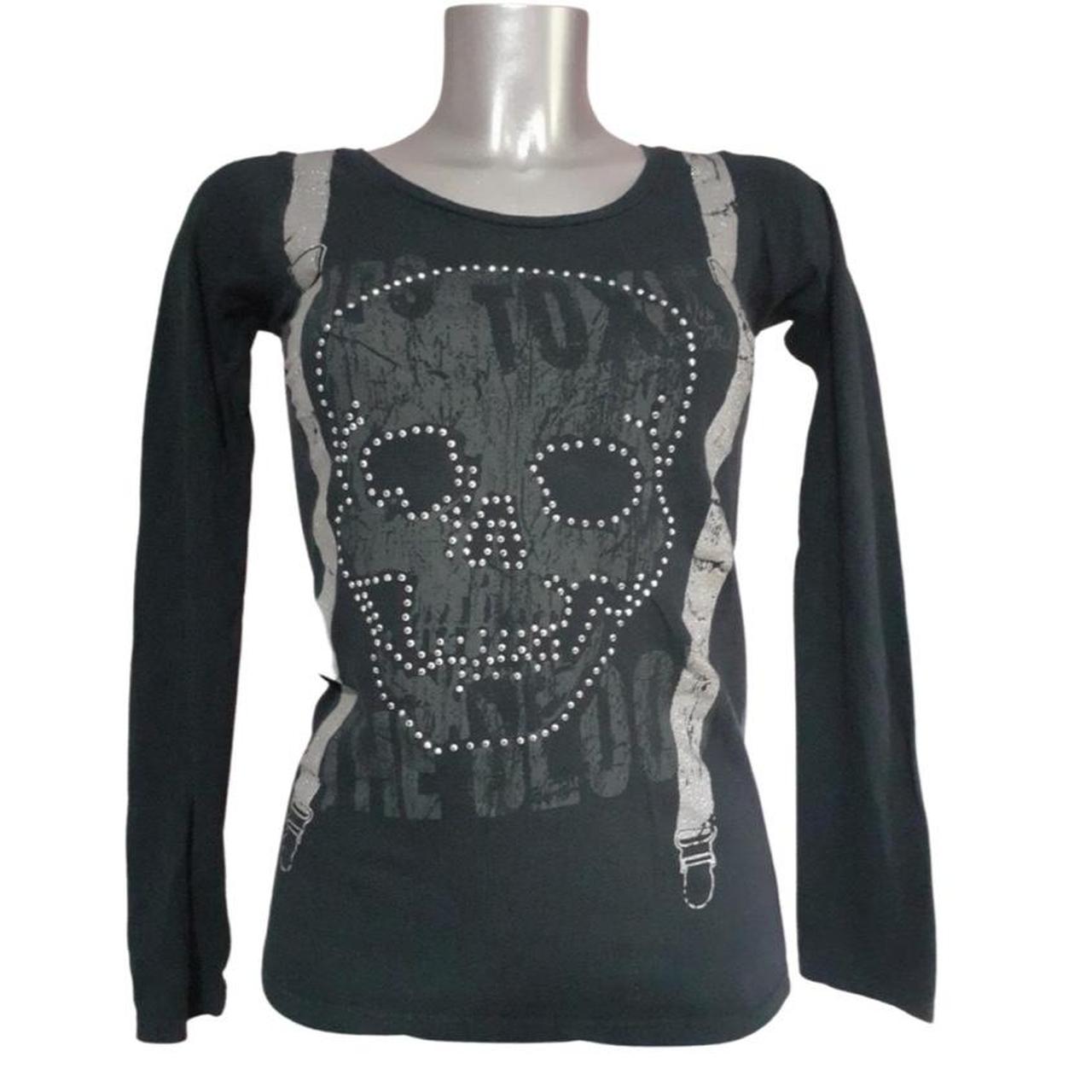 Gothic Emo y2k studded skull top, size L Would... - Depop