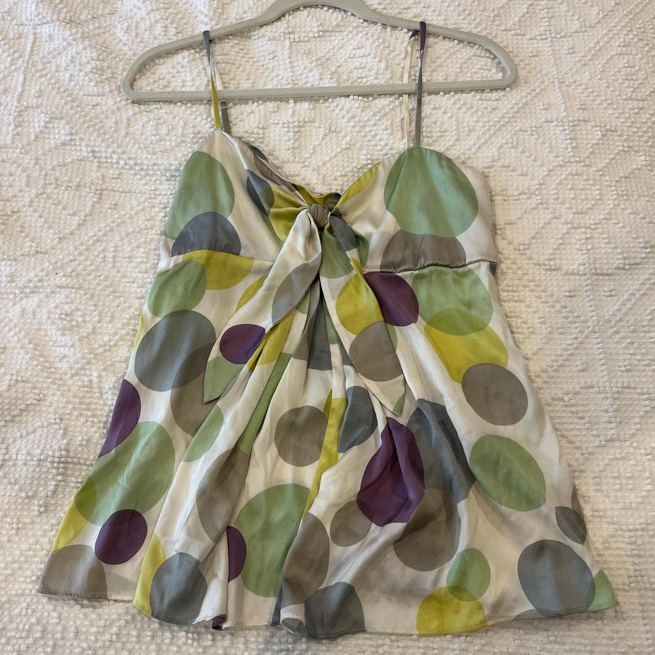 Vintage tie-front babydoll silk top. Blue, purple... - Depop