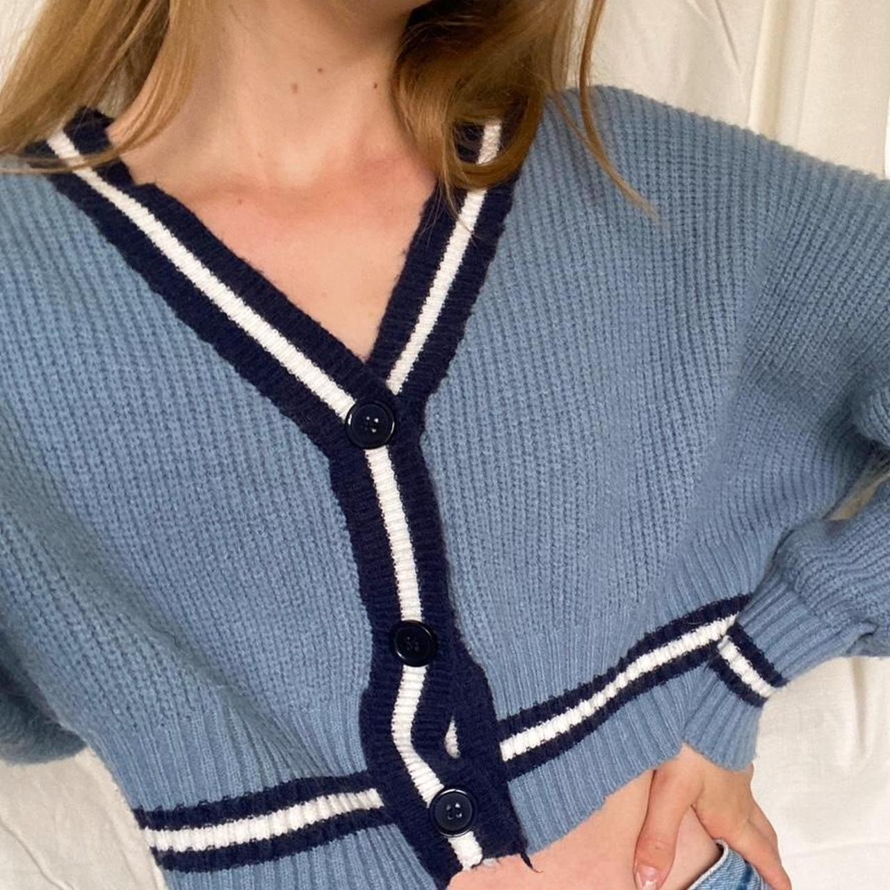 BLUE KOREAN STYLE CABLE KNIT DETAIL OVERSIZED WOMENS... - Depop