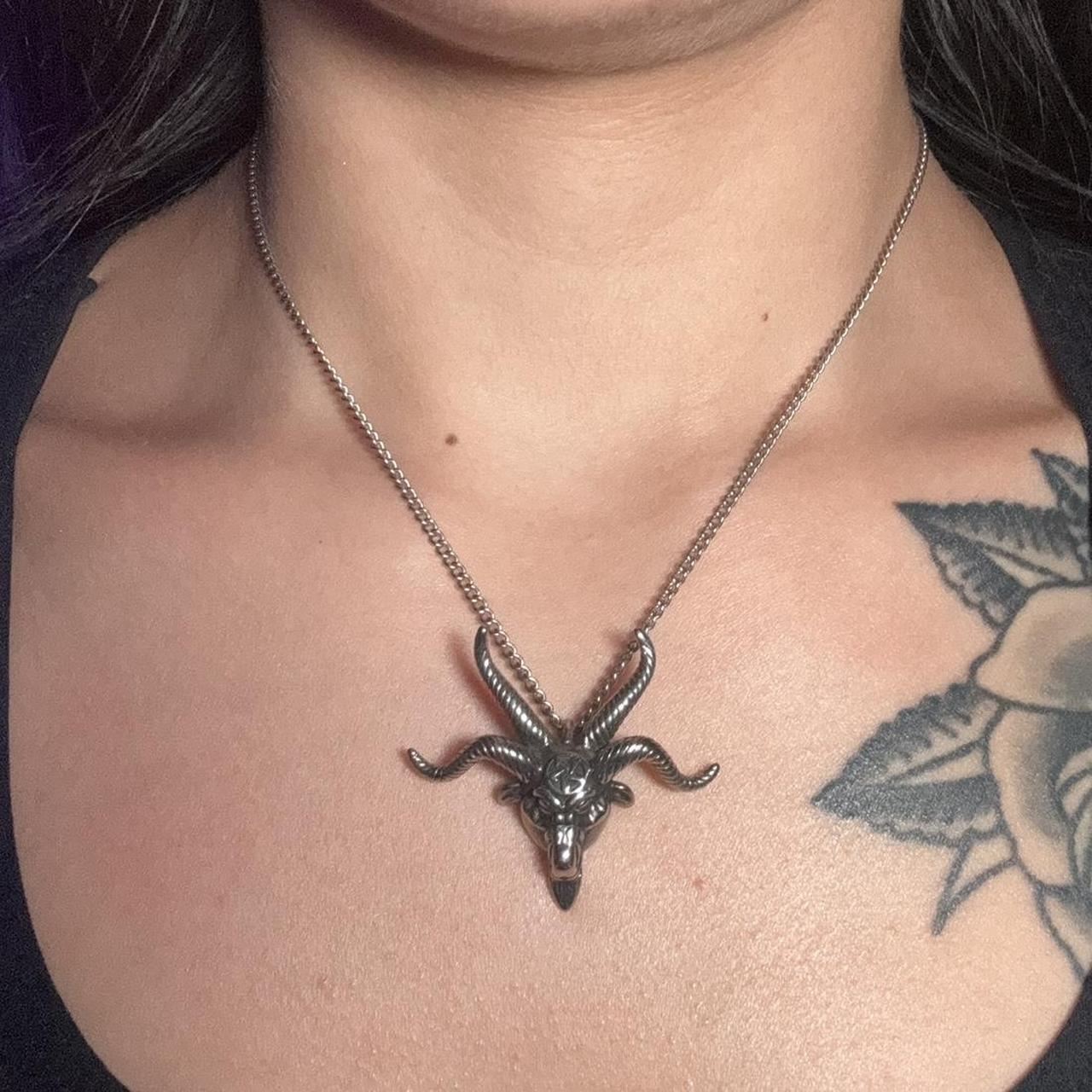 small baphomet necklace silver gothic goth alt emo - Depop