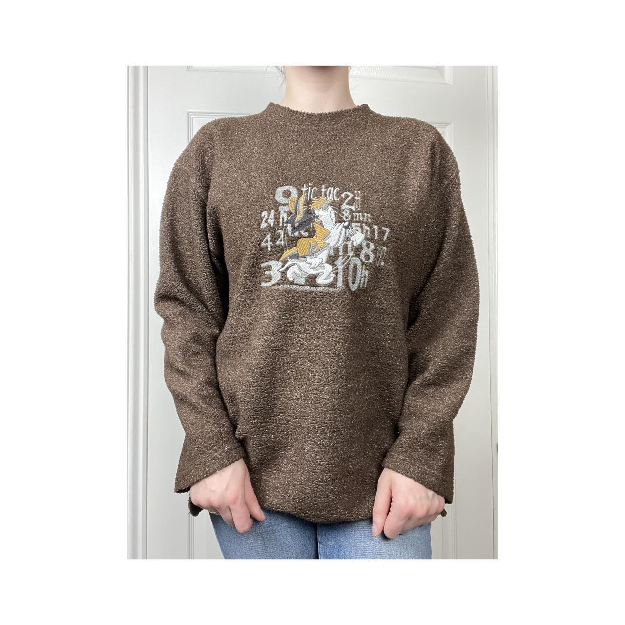 Graphic jumper in brown. Centre embroidered design... - Depop