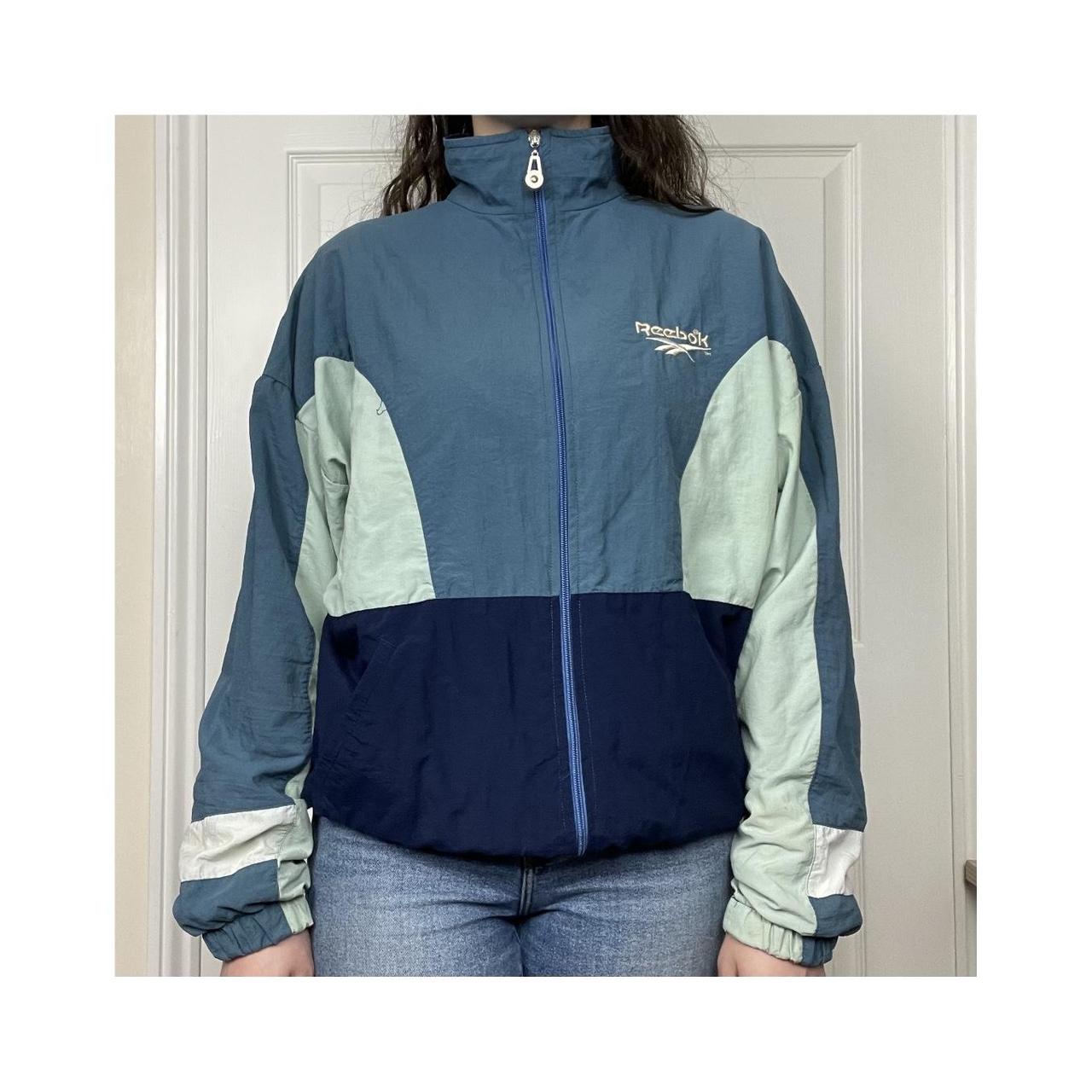 Vintage reebok jacket in navy, blue & green. Good... - Depop