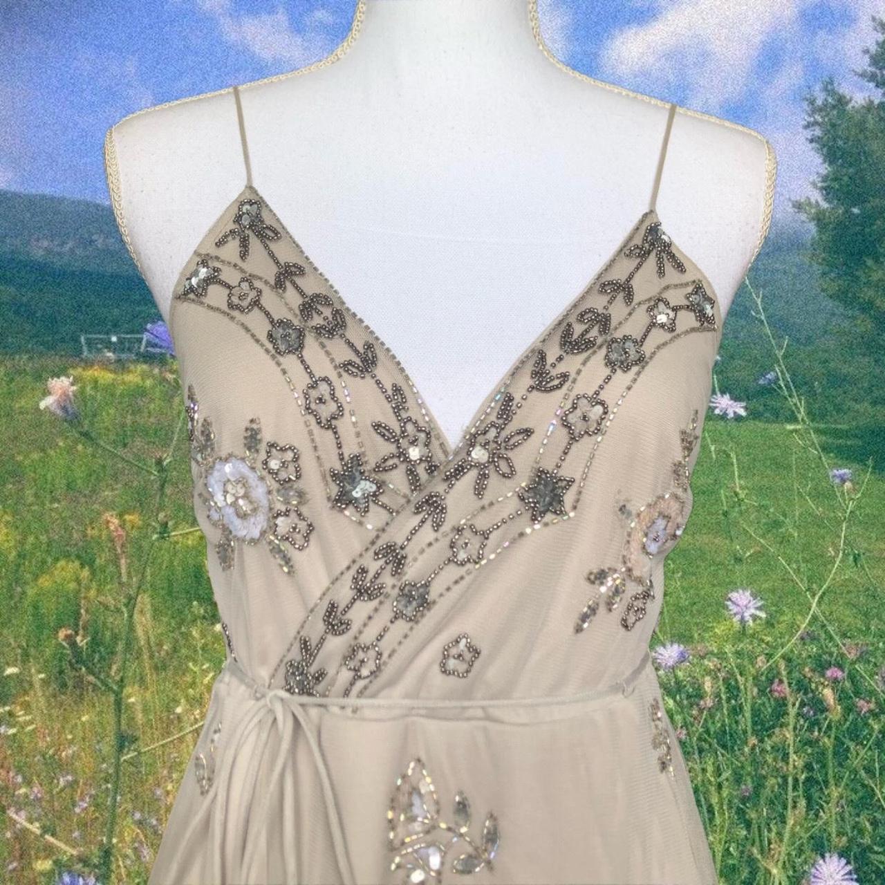 Beaded Mute Toned Dress Measurements • Size... - Depop