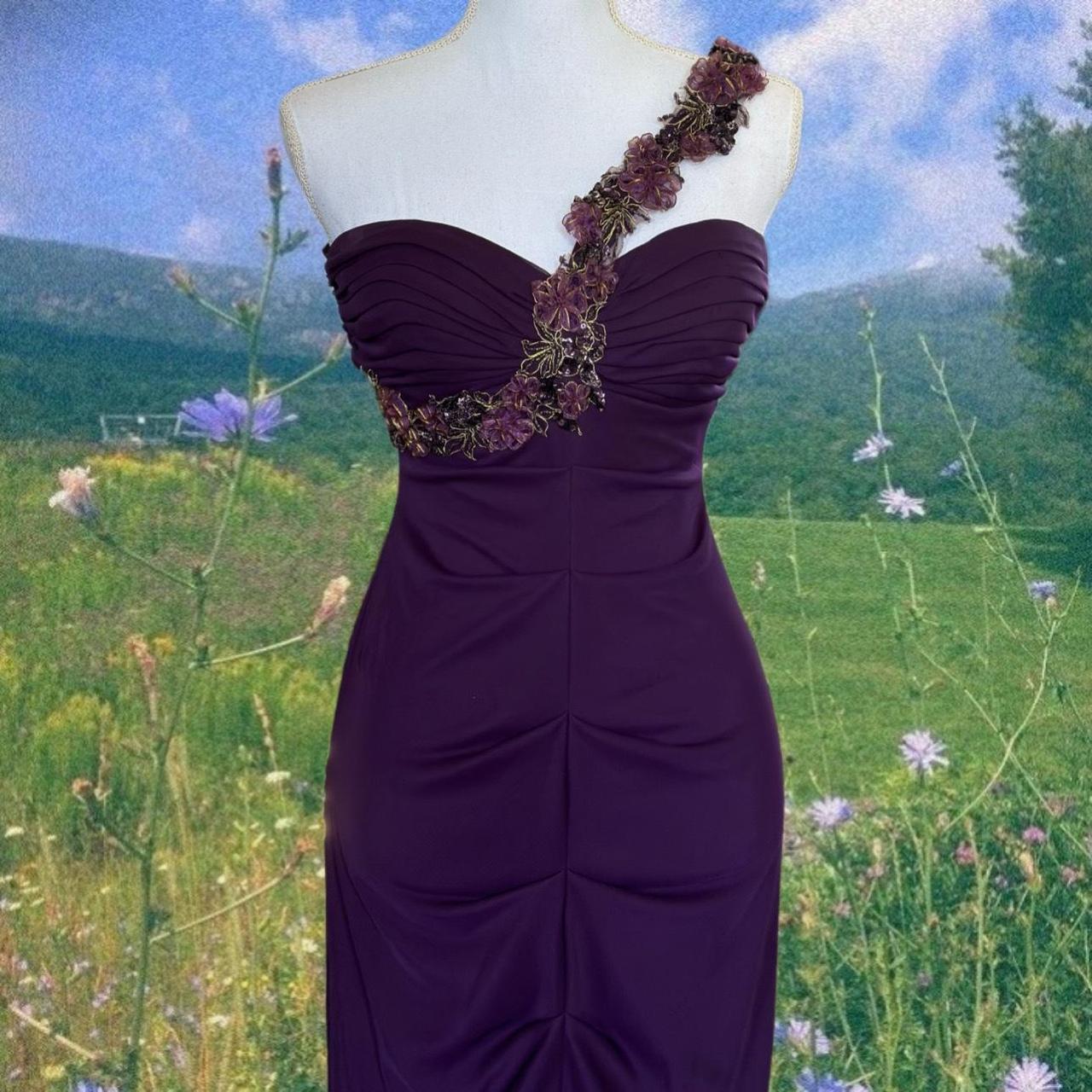 Purple Asymmetrical Floral Dress Measurements •... - Depop