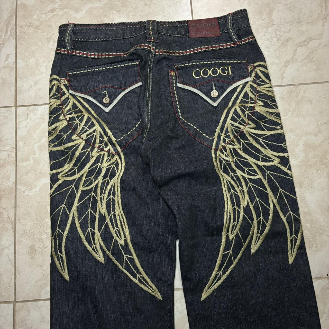 vintage y2k coogi wide-leg baggy embroidered wings... - Depop