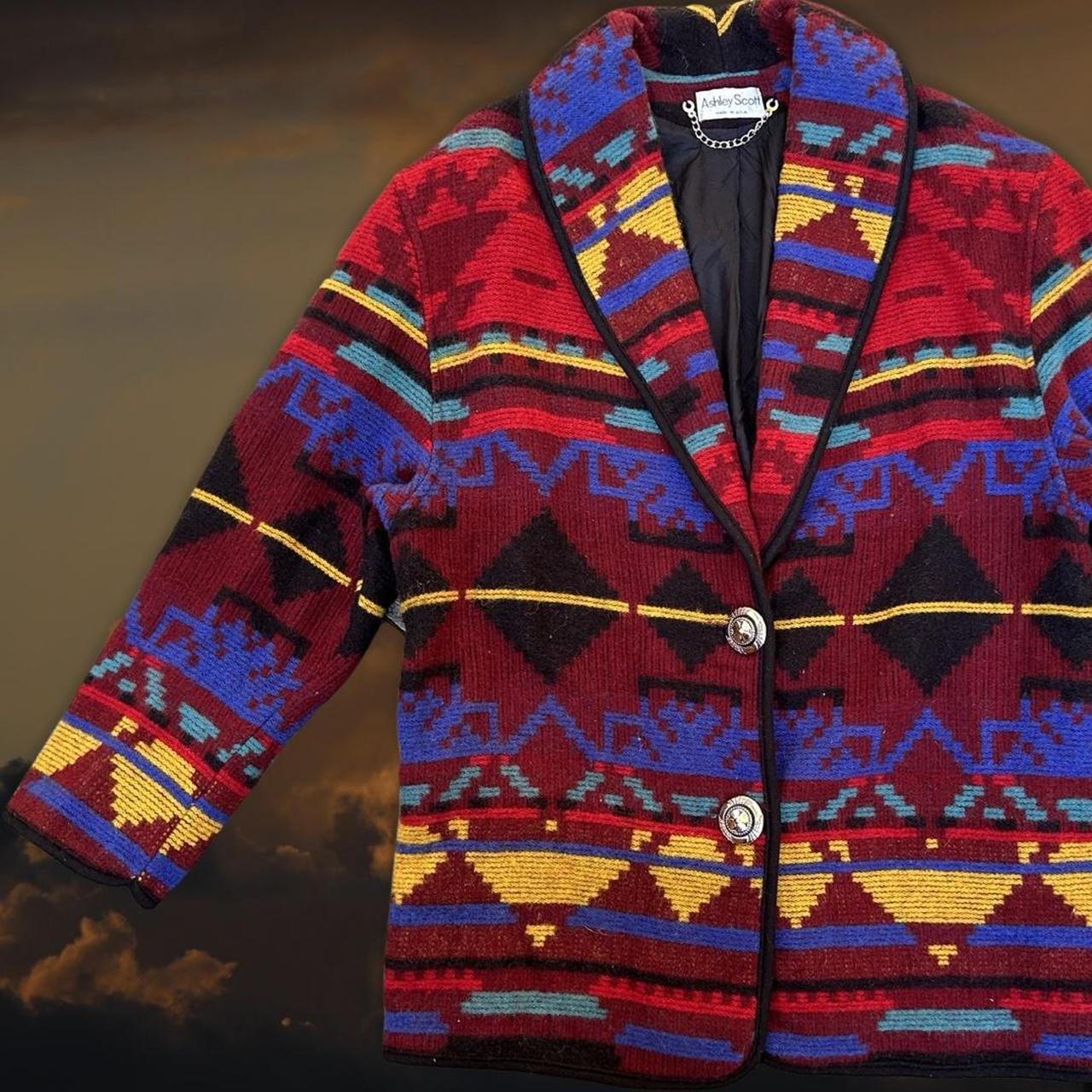 1980s AZTEC WOOL BUTTON DOWN COAT This is a... - Depop