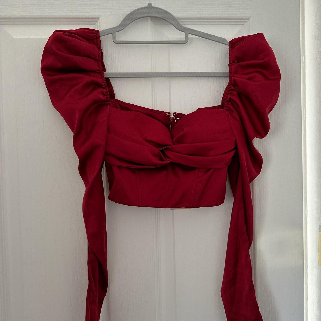 Oh polly brand new with tags puff sleeve red crop... - Depop