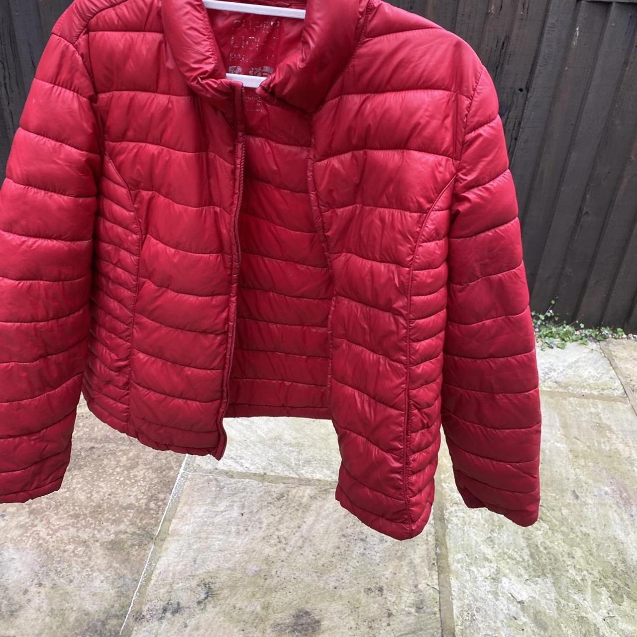 Warm red light-weight puffer jacket #jacket #warm... - Depop