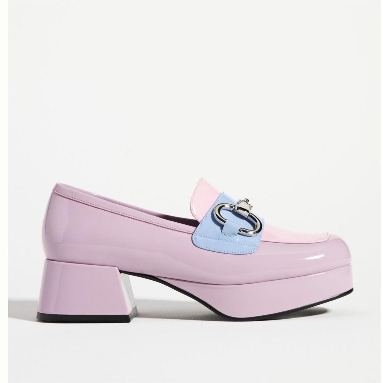Pastel colorblocking loafers. 1 1/2" heel. Silver... - Depop
