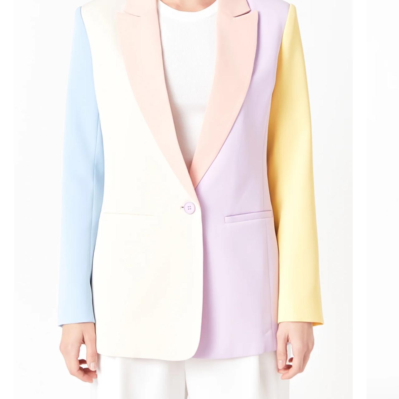 selling pastel colorblock blazer. label reads:... - Depop