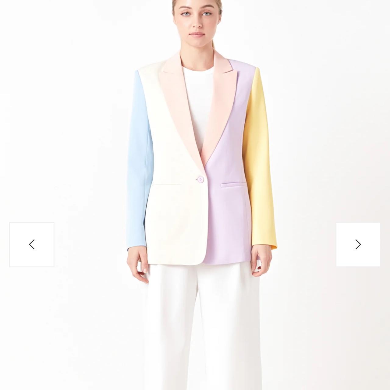 selling pastel colorblock blazer. label reads:... - Depop