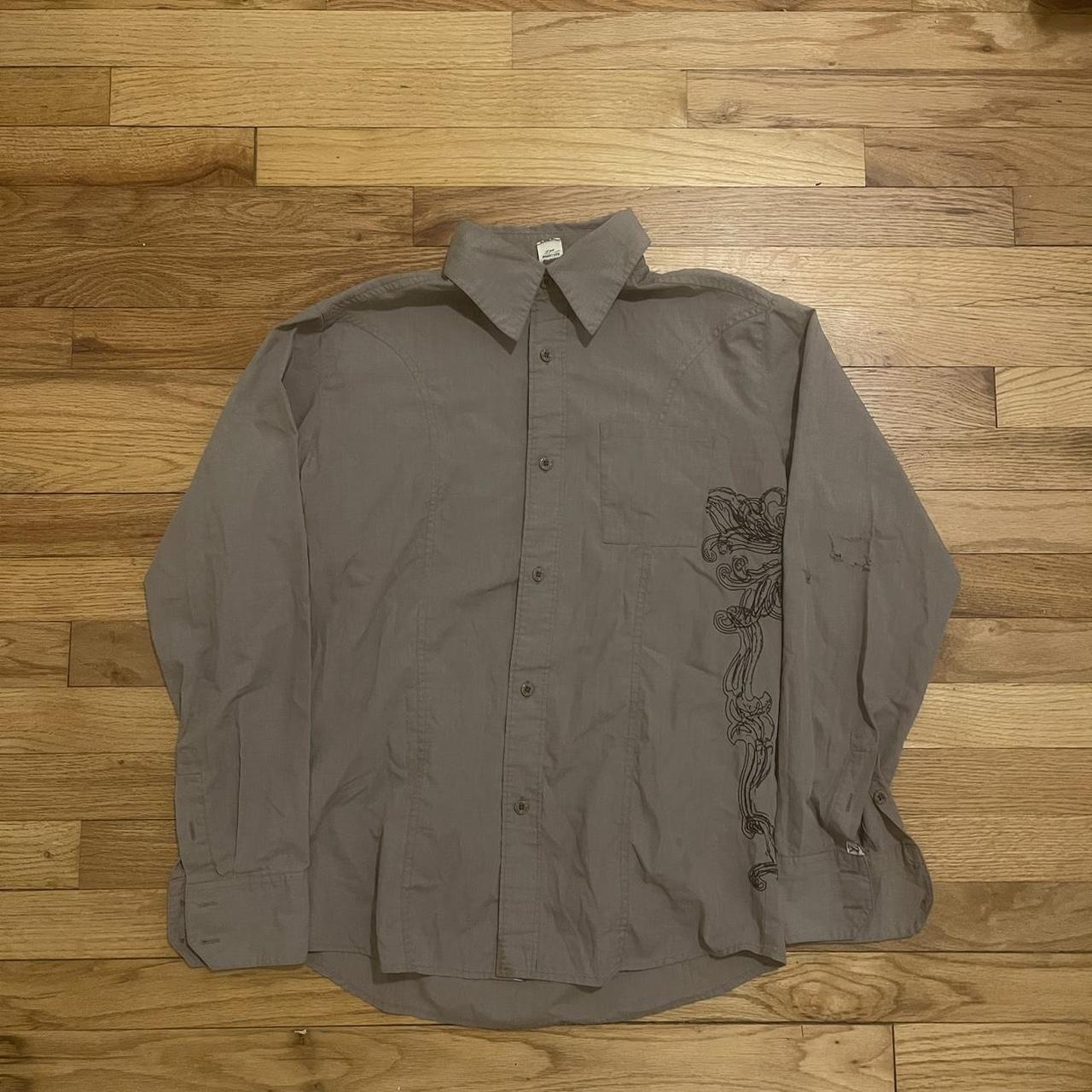 Vintage grey Y2K long sleeve split button up Size... - Depop